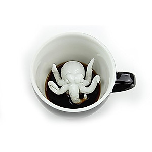 CREATURE CUPS Cthulhu Ceramic Cup (11 Ounce, Black Exterior) - Creepy Cups - Hidden Animal Inside Mug - Birthday, Halloween, Spooky Gift for Coffee & Tea Lovers