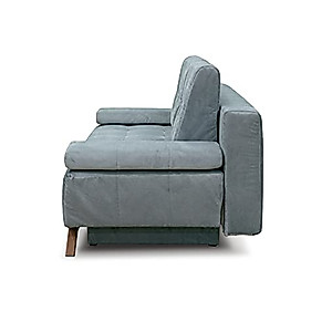 RINOLO Modern Serena Sleeper Sofa - Storage Pull Out Couch Convertible Sofa Bed, Pine Wood, Velvet Upholstery, Pocket Sinuous Springs, Made in Europe, Queen Size 80in W x 39in D x 37in H – Dark Grey