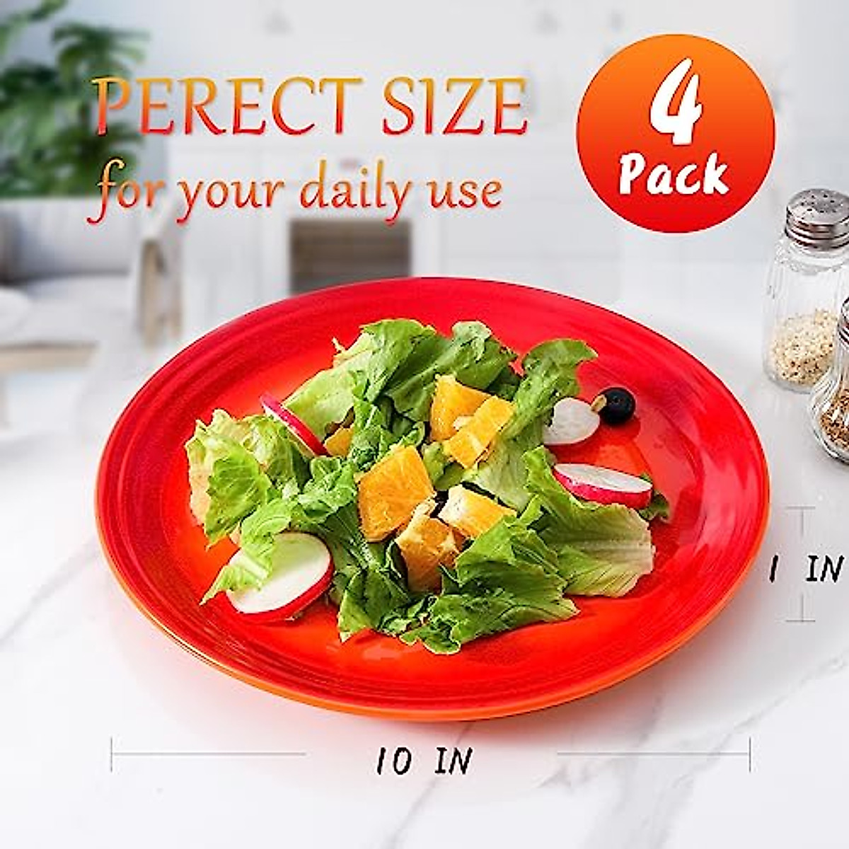 Hasense Dinner Plates, 10 Inch Large Salad Plates for Kitchen, Stoneware Dinnerware Dish Sets, Microwave, Oven, and Dishwasher Safe, Scratch Resistant, Gradient Orange