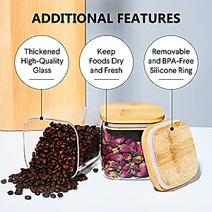 27oz Glass Food Storage Jars with Bamboo Lids, Clear Square Airtight Kitchen Storage Container Sets, Stackable Glass Pantry Food Canisters for kitchen Counter, Candy, Cookie, Rice, Cereal(Set of 6)