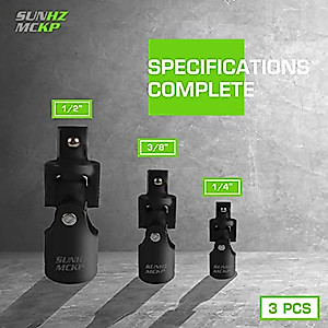 SUNHZMCKP Universal Joint Socket, 3-Piece，1/4-Inch, 3/8-Inch, 1/2-Inch Drive Set