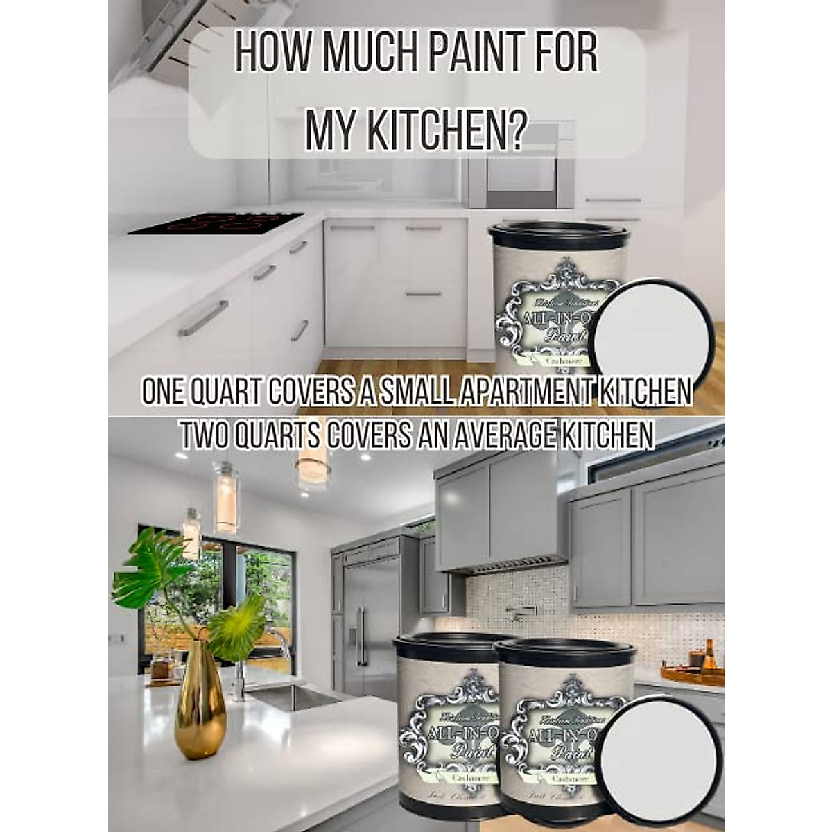 ALL-IN-ONE Paint. Durable cabinet and furniture paint. Built in primer and top coat, no sanding needed. Cobblestone (Gray), 32 Fl Oz Quart