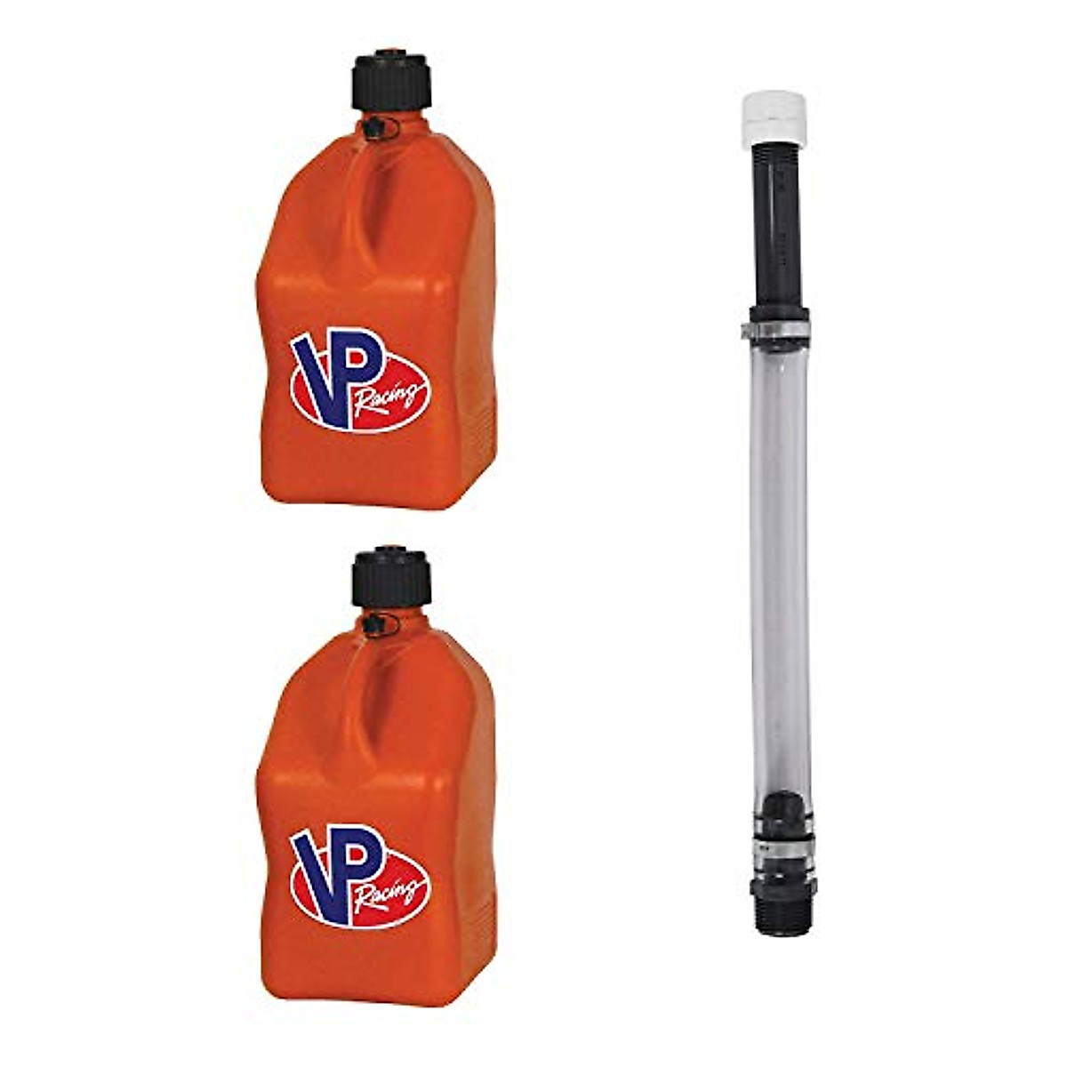 VP Racing Fuels 3572 + 3044B 5-Gallon Square Motorsport Utility Container Orange w/ 14" Standard Hose (2 Pack)