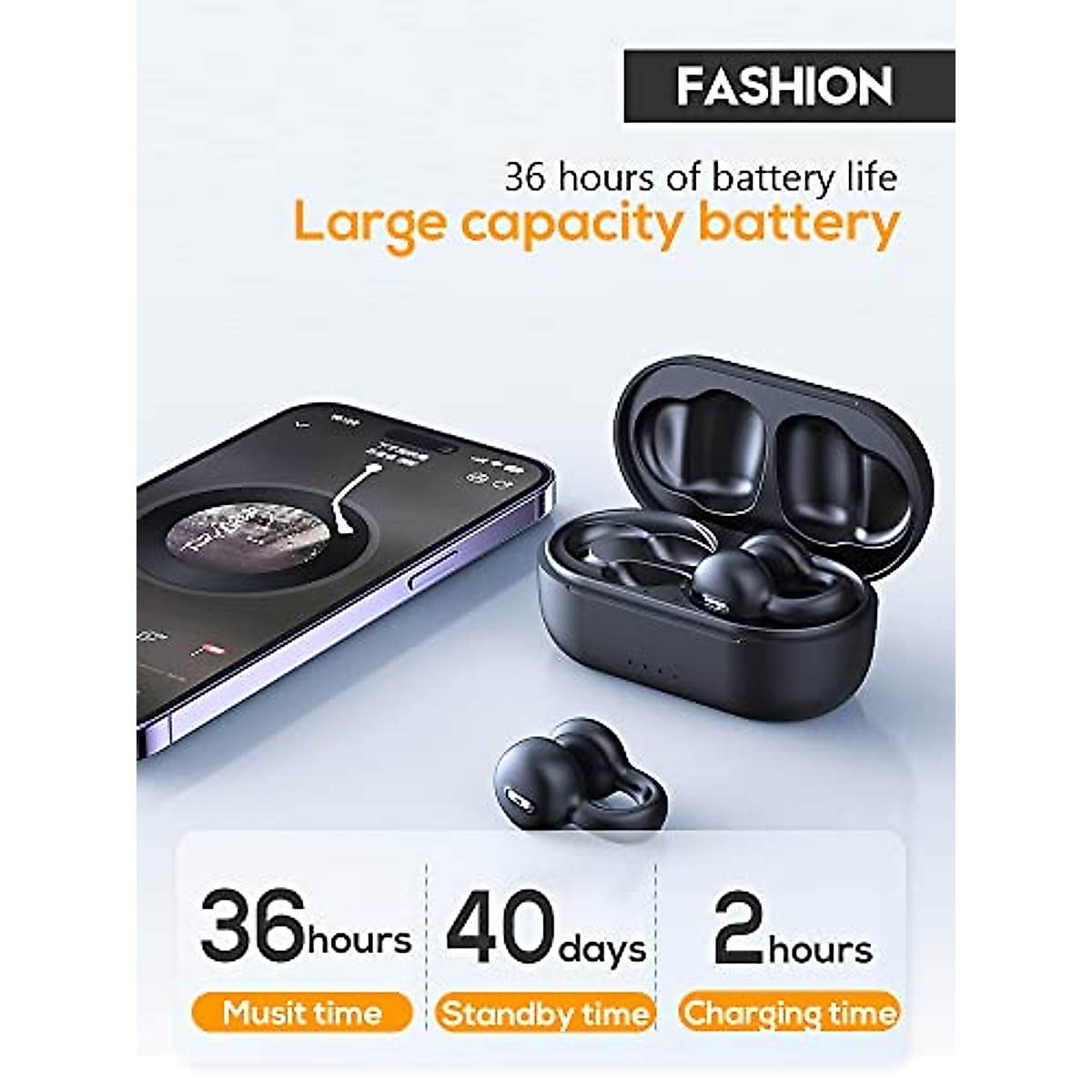 ZOUKAI Ear-Clip Bone Conduction Headphones Bluetooth 5.3, Painless Wireless Open Ear Clip on Earbuds,Waterproof Mini Sport Running Earring Earphones, Noise Cancelling/HiFi Quality/Long Battery Life