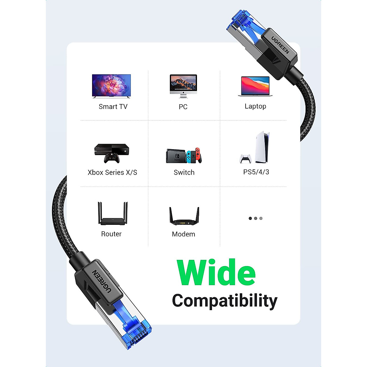 UGREEN Braided Cat 8 Ethernet Cable 6FT Bundle with Ethernet Adapter for Fire TV Stick