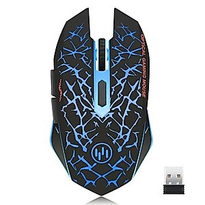 TENMOS K6 Wireless Gaming Mouse, Rechargeable Silent LED Optical Computer Mice with USB Receiver, 3 Adjustable DPI Level and 6 Buttons, Auto Sleeping for Laptop/PC/Notebook (Blue Light)