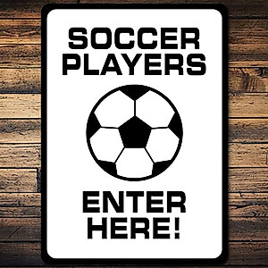 Soccer Players Enter Sign, Soccer Room Entrance, Soccer Room, Soccer Player Gift, Soccer Sign Decor, Soccer Player Enter Here, Soccer Kid Funny Home Decor Tin Sign Retro Metal Bar Pub Poster 8x12 Inch