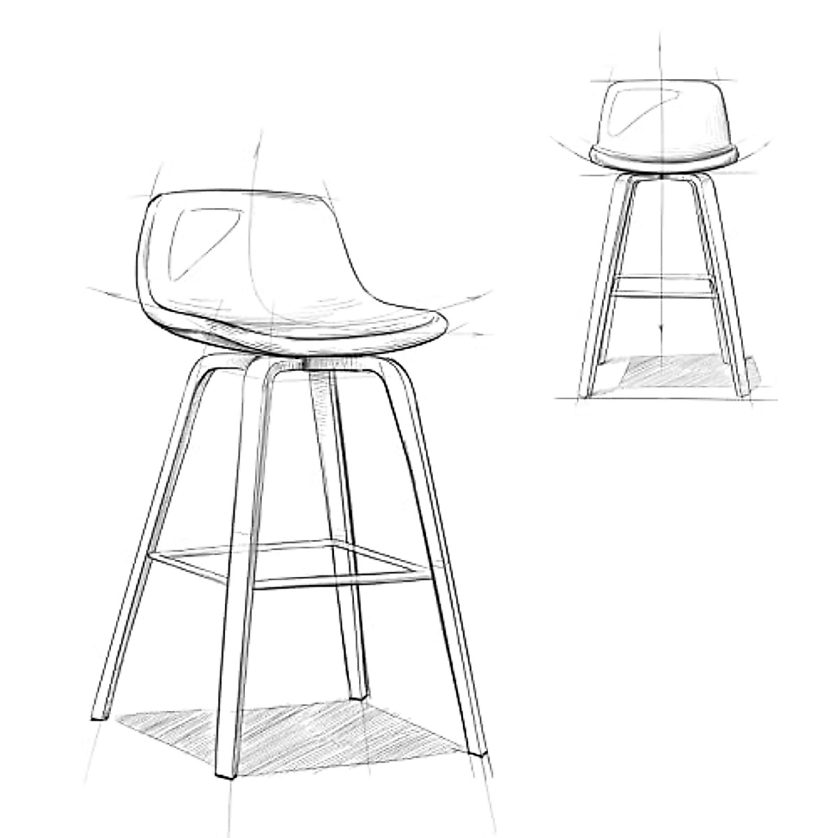 SIMPLIHOME Randolph Mid Century Modern Bentwood Counter Height Stool (Set of 2) in Charcoal Grey, Black Linen Look Fabric