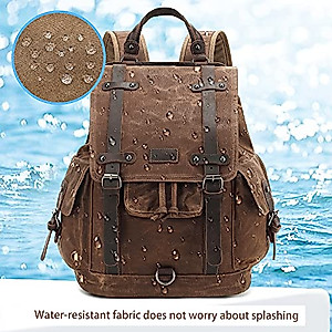 HuaChen Wax-Coated Canvas Backpack: Vintage Outdoor Travel Bag, Laptop Sleeve, Water-Resistant Shoulder Rucksack (M82_Army Green)