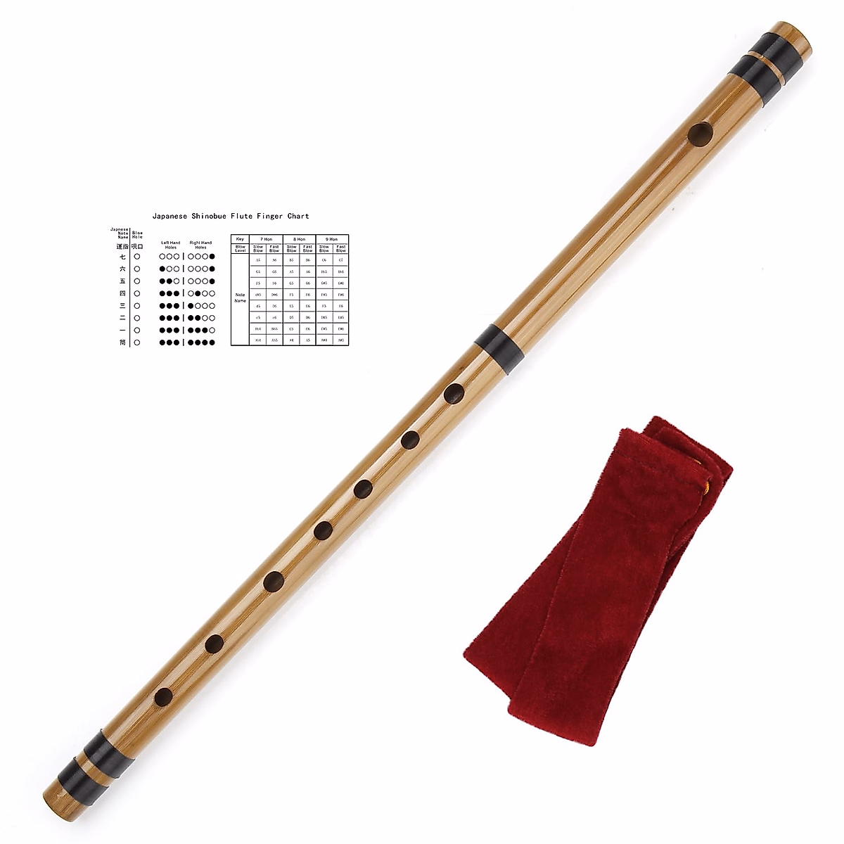 Japanese Bamboo Flute with Black Lines 7/8 Hon Handmade Bamboo Musical Instrument (7 Hon)