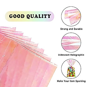 Yotelab Easter Cellophane Treat Bags, 6x12 Inches Iridescent Holographic Cellophane Goodie Bags, Party Favors Bags with Twist Ties,100Pieces