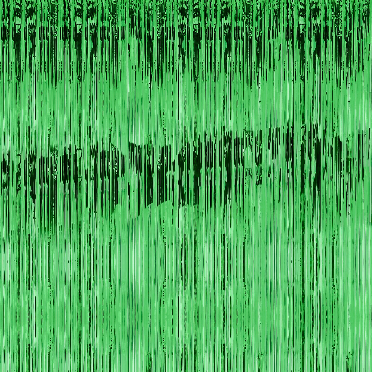 DecorWoo 3ft x 8ft Foil Fringe Backdrop Curtain, Metallic Tinsel Foil Fringe Curtains, Party Streamers Backdrop, Baby Shower Birthday Holiday Celebration,Party Decorations (Green)