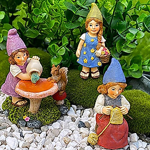 Mood Lab Miniature Garden Gnomes - Lady Gnomes Kit of 3 pcs - Figurines & Accessories Set - Outdoor or House Decor