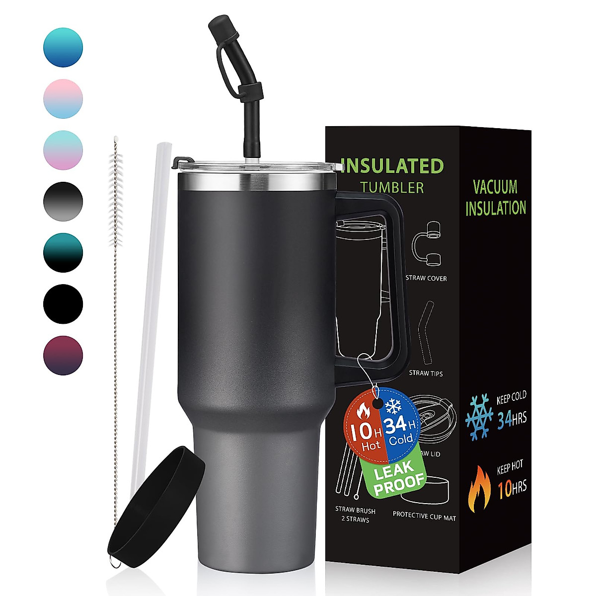 40 oz Insulated Tumbler for 100% Leak Proof, Stainless Steel Reusable Cups with Lids and Straws, Double Wall Vacuum Coffee Travel Mug Gift for Family Friends Teachers, Dishwasher Safe, BPA Free