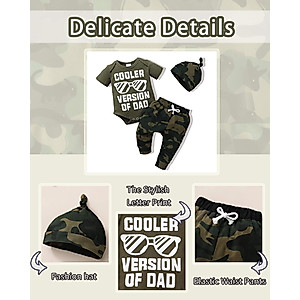 NZRVAWS Baby Boy Clothes Newborn Boy Outfit 3-6 Months Romper Short Sleeve Cooler Version Of Dad Top Camouflage Long Pants Hat 3PC Infant Clothing Set