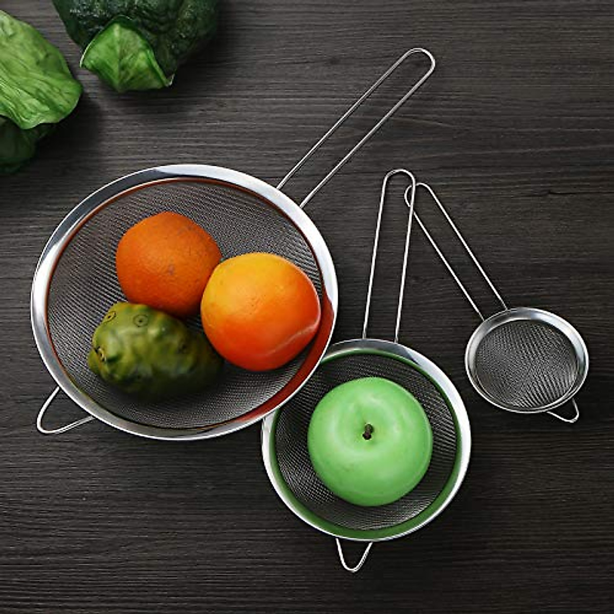 Yqlinnn Stainless Steel Fine Mesh Strainer, Set of 3 Fine Mesh Strainer for Kitchen, Use for Tea, Flour, Rice, Juice, Vegetable, Etc, 3.15", 5.51", 7.88", Silver