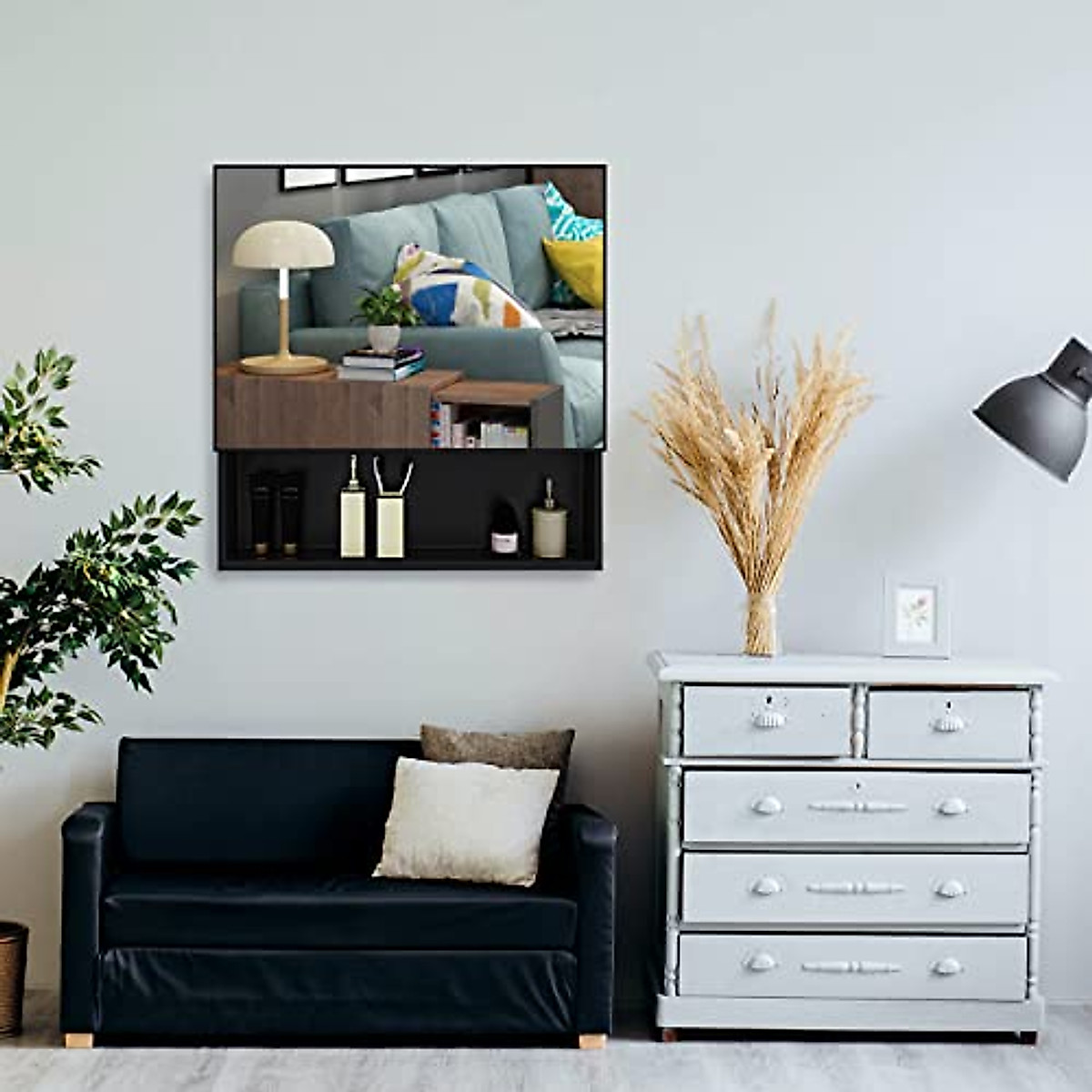 YEPOTUE Black Mirrored Medicine Cabinet 23.6" x19.6 Bathroom Wall Mounted Space Aluminum Storage, Water, and Rust Resistant, Surface Mount…