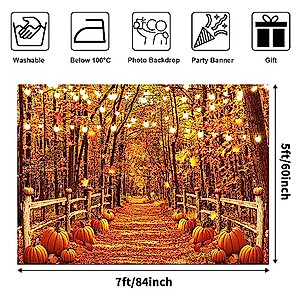 Avezano Fall Backdrops for Photography Autumn Maple Leaves Forest Path Photo Background Thanksgiving Holiday Portrait Photoshoot Backdrop Rustic Yellow Natural Harvest Pumpkin Banner (7x5ft)