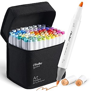 72 Colors Alcohol Markers, Ohuhu Double Tipped Sketch Marker for Kids, Artist, Alcohol Brush Art Marker Set, Comes w/ 1 Blender for Sketching, Adult Coloring, Illustration, and Design (Chisel & Brush)
