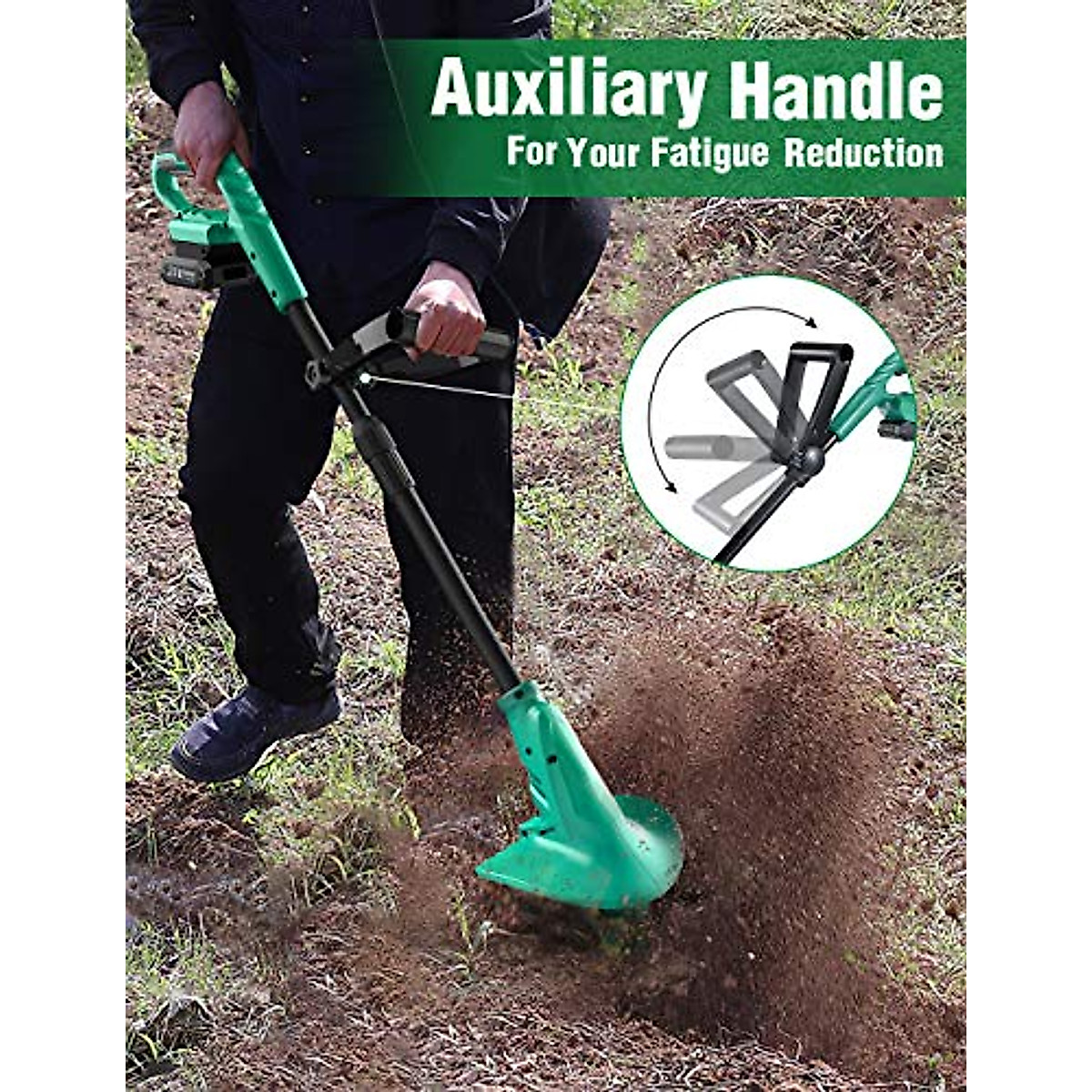 Kimo Cordless Tiller Cultivator with 24 Steel Tines, 7.8-in Wide & 5-in Depth Garden Cultivator, Electric Rototiller w/Battery Powered Tiller Rototillers for Garden,Lawn,Yard,Soil Cultivation