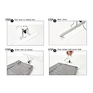 Amber Home 10 Pack White Wooden Pants Hangers, Wood Clamp Hangers with Non Slip Padded Velvet, Jeans/Slacks Hangers Hair Extension Hangers for Skirts, Trousers, Wigs (White, 10)