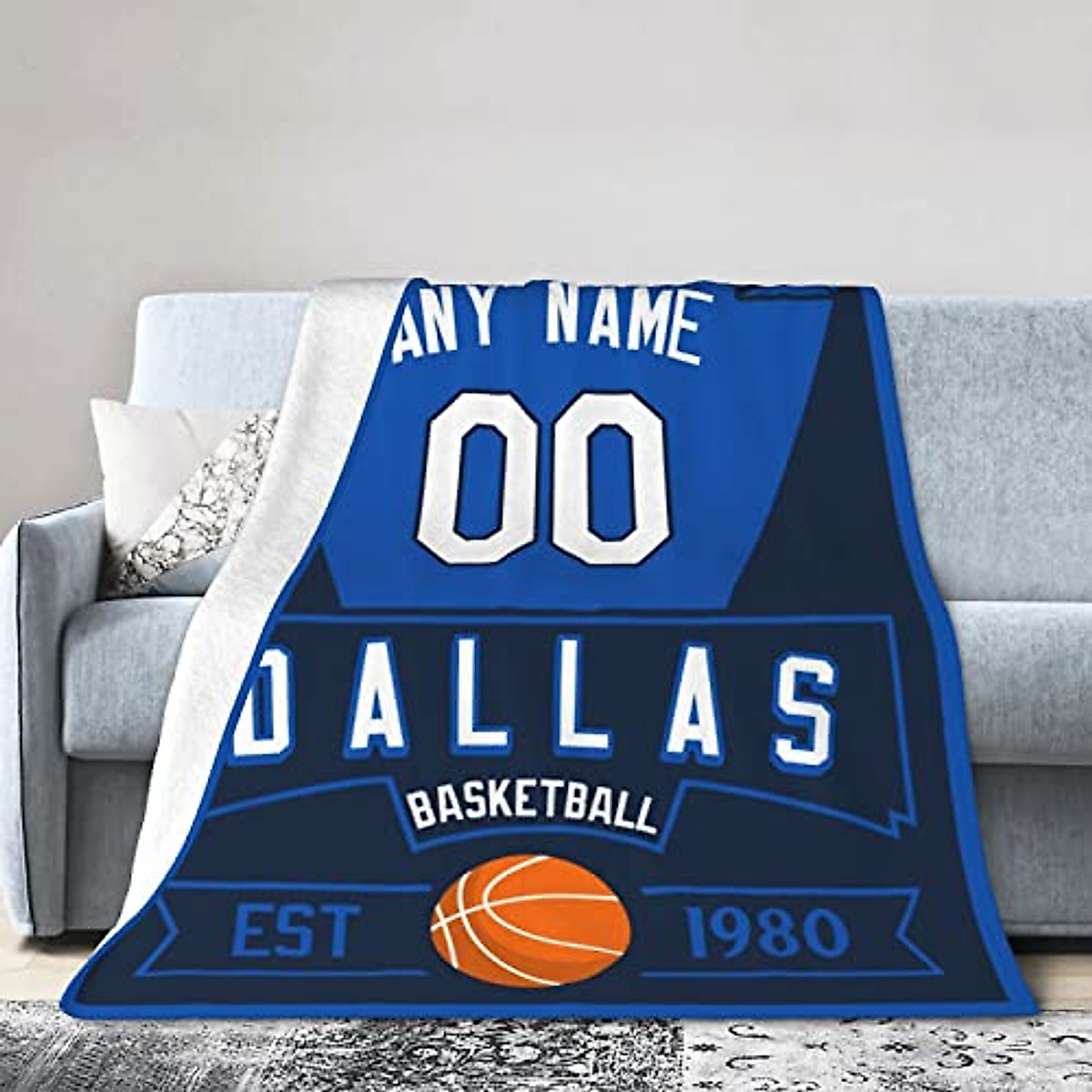 Custom Throw Blankets for Bed Personalized Basketball City Fans Gift Winter Summer Fleece Blanket Name and Number, 30"x40", 50"x60"