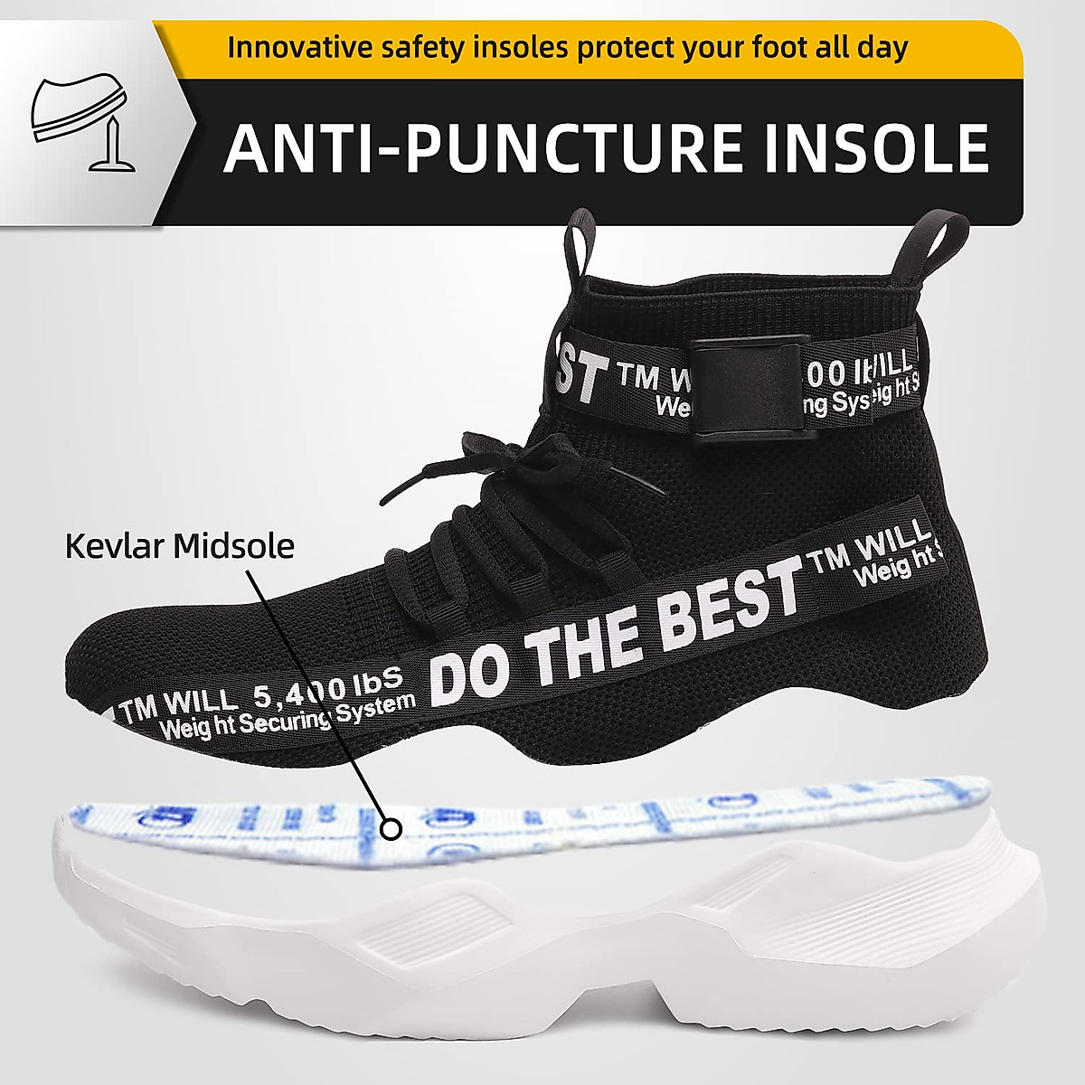 Furuian Steel Toe Shoes for Men Women Comfortable Lightweight Safety Snekaers Industrial Construction Work Shoes for Men Black