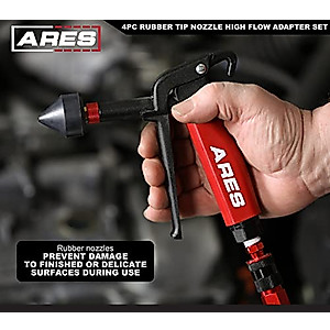 ARES 17005 – 4-Piece Rubber Tip Nozzle Accessory Set for Any Air Blow Gun – Includes 3 Rubber Tip Sizes and High Flow Adapter – Rubber Tips Protect Finished Surfaces During Use