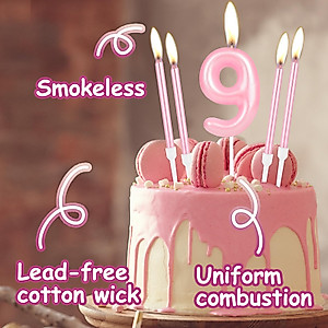 iNINGER Baby Pink 8th Birthday Number Candles,Pink Long Stick Candles,Number 8 Candle Cake Cupcake Toppers for Girls,Pink Candles for Cake,Birthday Party 8th Wedding Anniversary Decorations