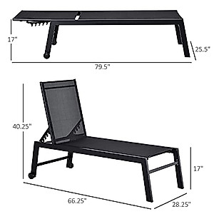Outsunny Chaise Lounge Outdoor Pool Chair with Wheels, Five Position Recliner for Suntanning, Sunbathing, Steel Frame, Teslin for Beach Yard, Patio, Black