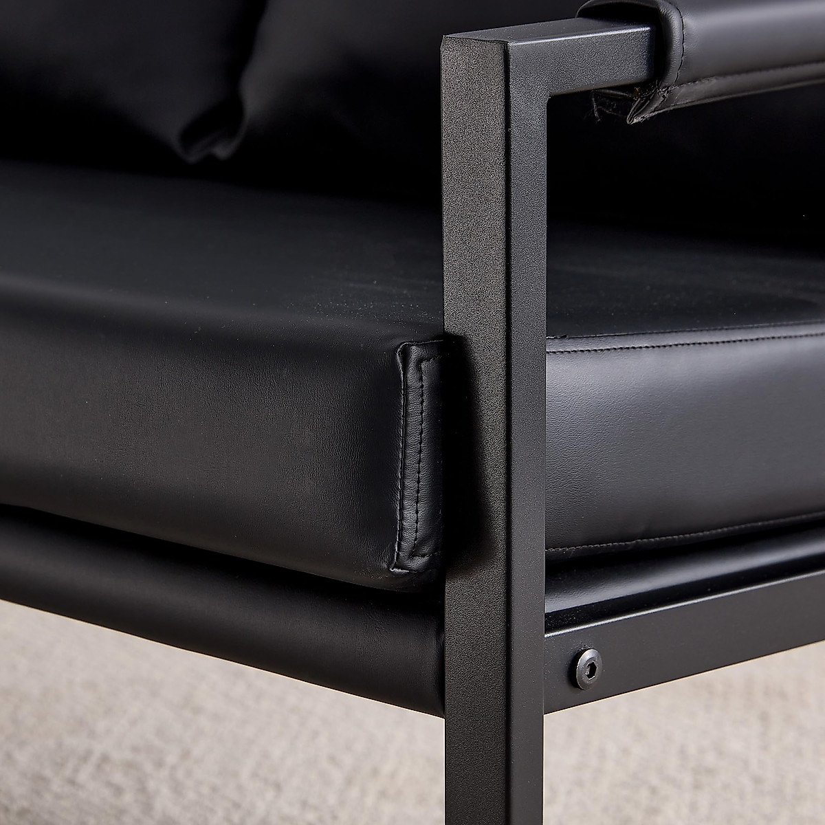 Rustic Faux Leather Loveseat Sofa Couch,Sleeper Sofa Bed for Small Living Spaces Bedroom Guest Room Apartment w/Metal Frame and Comfortable Cushions,Small Love Seats Couch,Easy Assembly (Black)