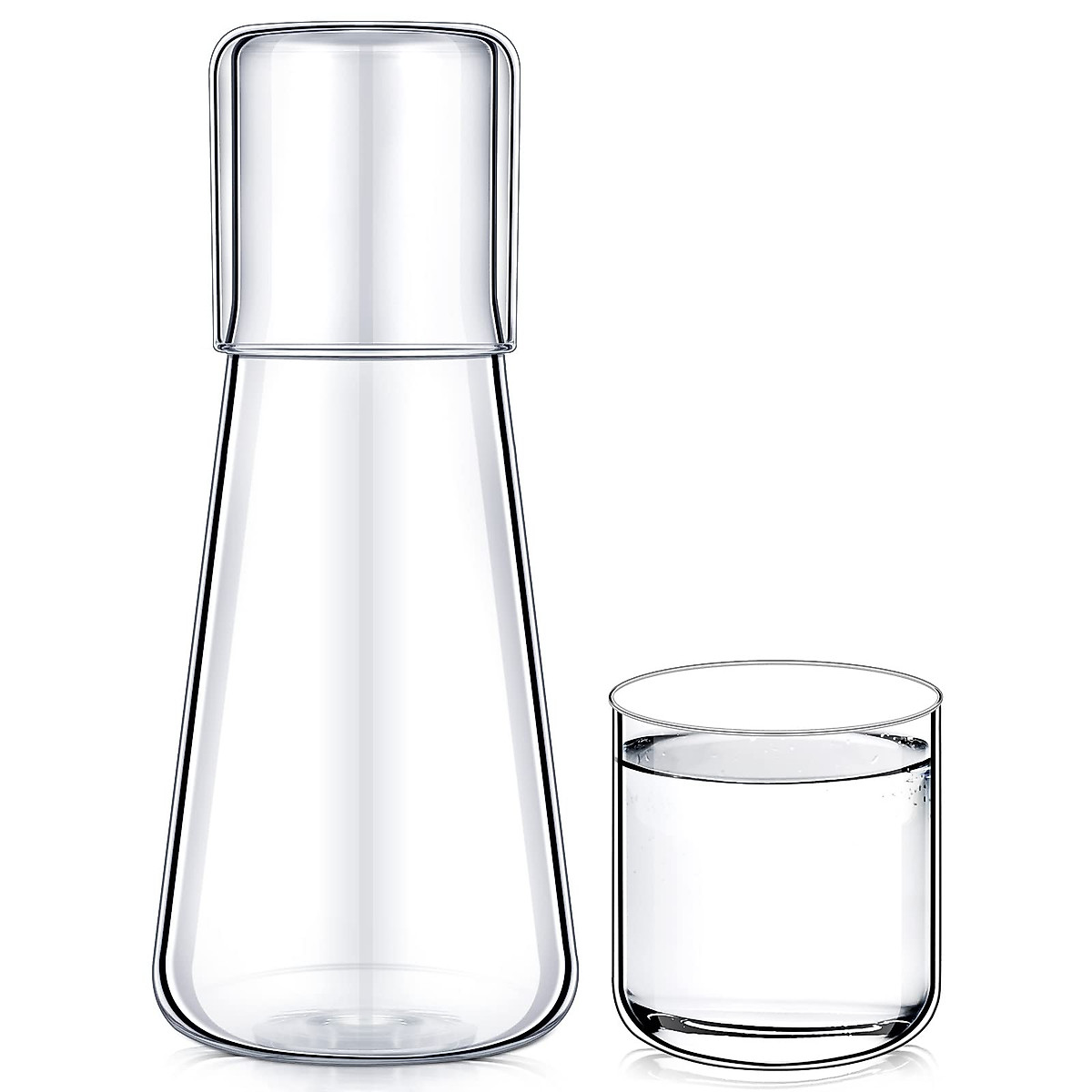 Potchen 850 ml Bedside Water Carafe with Glass Set Night Water Carafe Glass Carafe with Cup Nightstand Mouthwash Decanter Bedroom Juice Water Pitcher Mouthwash Bottle for Bathroom, 30 oz (1 Set)