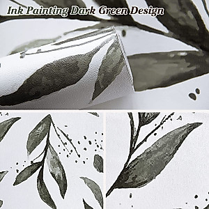 Erfoni Dark Green Leaf Wallpaper Peel and Stick Wallpaper 17.7in x 118.1in Removable Contact Paper Leaves Plant Self Adhesive Wallpaper Bathroom Vinyl