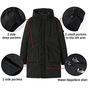 Pioneer Camp Men's Winter Coats Water-Repellent Windproof Thicken Parkas Long Hooded Padded Puffer Jacket (Black, XL)