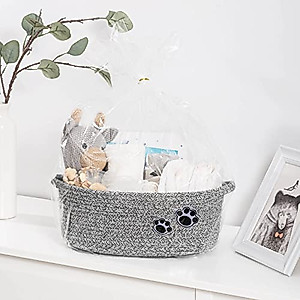 HiChen Small Cute Decorative Basket, Toy Basket for Dogs, Cats, Baby Nursery Storage Basket for Towels, Diapers, Woven Rope Basket for Shelf, 12 x 8 x 5 inches, Grey