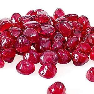 Reflective Fire Glass Gravel,Fire Gems,Fire Drops,Fire Glass Pebbles Stones Beads Chips for Fire Pit Fish Tank Aquarium Succulent Garden Decoration,20-25mm,610g/1.34lb (Diamond, Red)