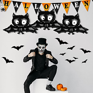 5PCS Bat Foil Balloons, Black Large Bat Balloons Reusable Foil Balloons Halloween Balloons Decorations Props for Halloween Birthday Party Supplies Home Decor