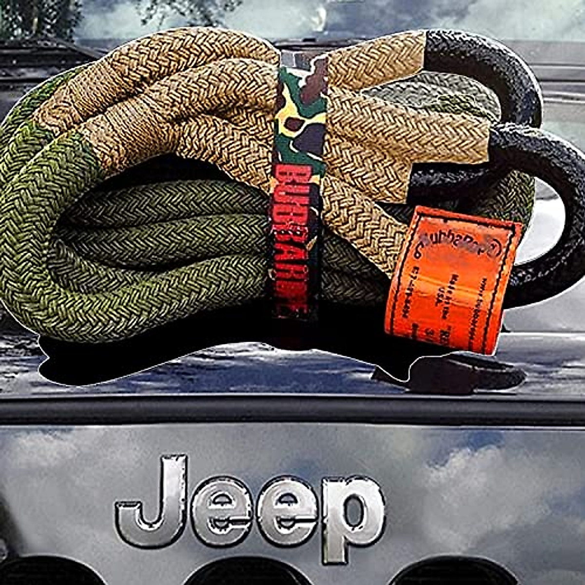 Bubba Rope RENEGADE 176655BKG Off-Road Power Stretch Kinetic Kit 3/4" x 20" Recovery Rope With Breaking Strength of 19000 In Tane / Green Accessory Ideal for Recovery and Towing Stuck Vehicles