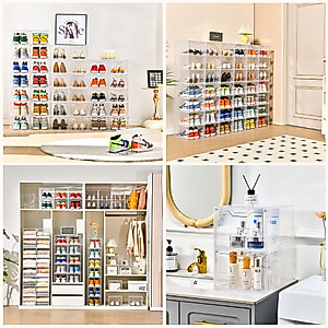 10 Pack Large Shoe Boxes Clear Plastic Stackable,Shoe Storage Organizer with Lids,Shoe Rack for Closet,Shoe Organizer and Shoe Containers for Sneaker Storage, Shoe Display Case Fit up to US Size 13