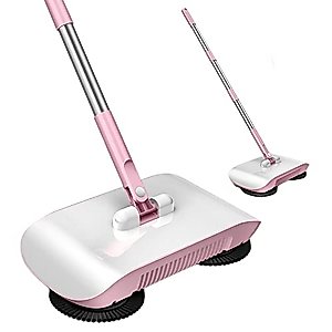 YBRAG Family-Style Hand-Push Sweeper, Hand Push Floor Cleaner, 3 in 1 Sweeper Cleaning Machine, Microfiber Mop Easy to Use, Carpet Sweeper Cleaner for Home Office (Color : Pink, Size : with a rag)