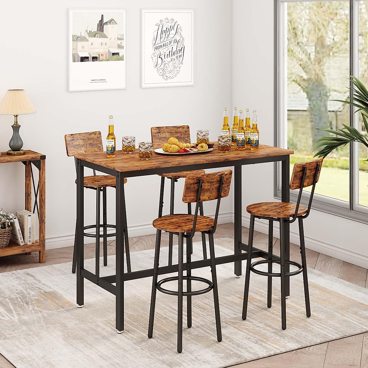 DUNTRKDU 5 PCS Dining Table Set, Modern Kitchen Table and Chairs for 4, Wood Pub Bar Table Set Perfect for Breakfast Nook, Load-Bearing 350 lbs, Small Space Living Room