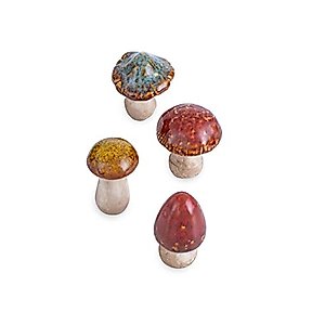 FICITI Ceramic Mushrooms Figurine Garden Decor, Lawn Mushrooms Decor, Garden Pots Decoration, Set of 4, 3 Inches High