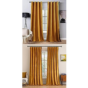 MIULEE Velvet Curtains Mustard Yellow Grommet Curtains Thermal Insulated Soundproof Room Darkening Curtains/Drapes for Living Room Bedroom 52x90 Inch Set of 2 Bundle Pinch Pleated Curtains 2 Panels