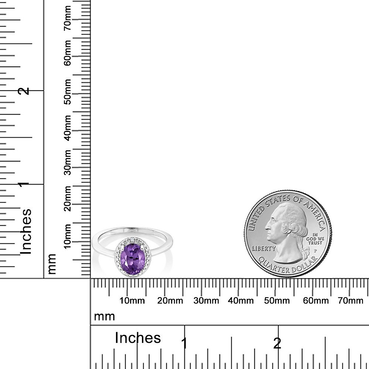 Gem Stone King 925 Sterling Silver Purple Amethyst and White Diamond Engagement Ring For Women (1.01 Cttw, Gemstone February Birthstone, Oval 8X6MM, Available In Size 5, 6, 7, 8, 9)