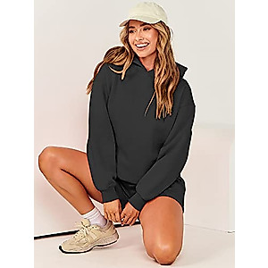ANRABESS Women 2 Piece Outfits Hoodies Short Set Oversized Fleece Sweatshirt Shorts Sweatsuit Y2K 2023 Fall Clothes Lounge Matching Sweat Set 1046heise-L
