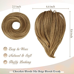 BARSDAR Brown Hair Bun Ponytail Extension, Straight Synthetic Hair Bun Hairpiece For Women, Fully Short Ponytail Bun Extensions Elastic Hair Bun Scrunchies Girls Daily - Light Golden Brown