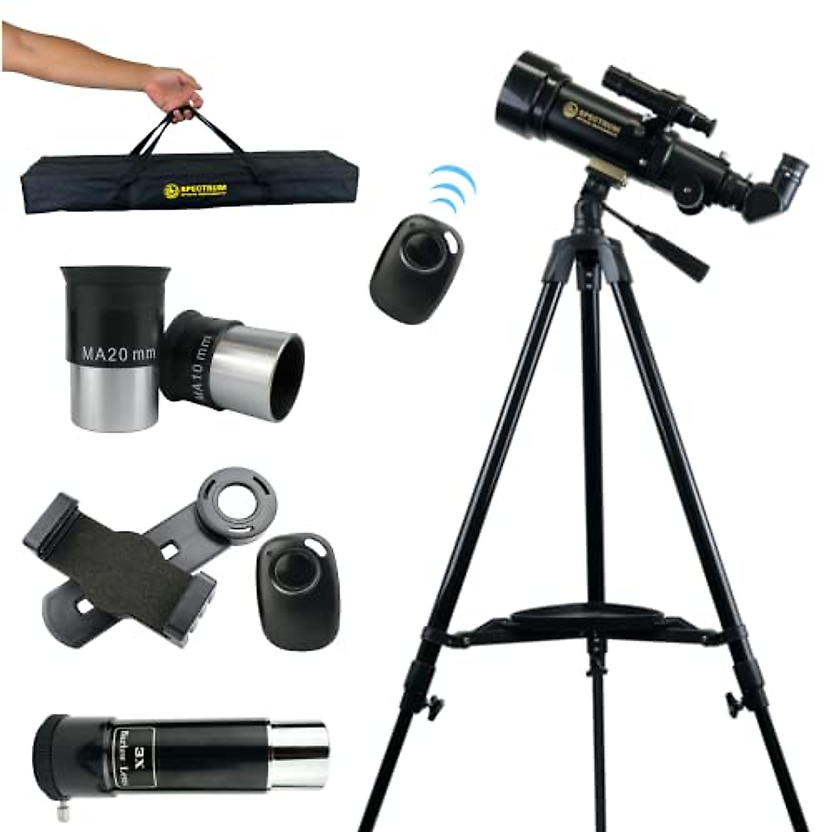 AstroLite 70AZ Refractor Telescope Travel Bag Bundle – 20x-120x Magnification - 70mm Aperture 400mm Focal Length Telescope – Bonus Smartphone Adapter - Manual Alt-AZ Telescope for Beginners