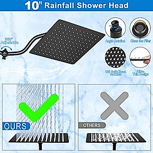 10" Rainfall Shower Head with Handheld Combo, Upgraded 12" L-Shaped Adjustable Extension Arm & 3-Way Diverter, Shower Head Jet Mode Headheld Shower with 5-Spray Mode