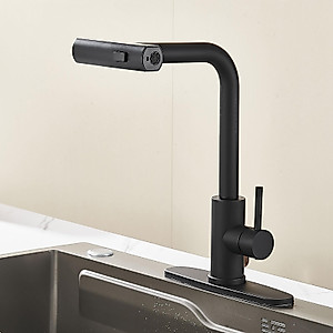 AVSIILE Kitchen Faucet with Pull Down Sprayer, Black Waterfall Touch Single Hole Stainless Steel Kitchen Sink Faucets, Commercial Modern Single Handle Faucets for Kitchen Sinks with Pull-Down Sprayer