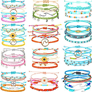 42 Pcs Sunflower Bracelets Surfer Wave Bracelet Handmade Braided Rope Friendship Bracelets Adjustable Bracelets for Women(Elegant Style)